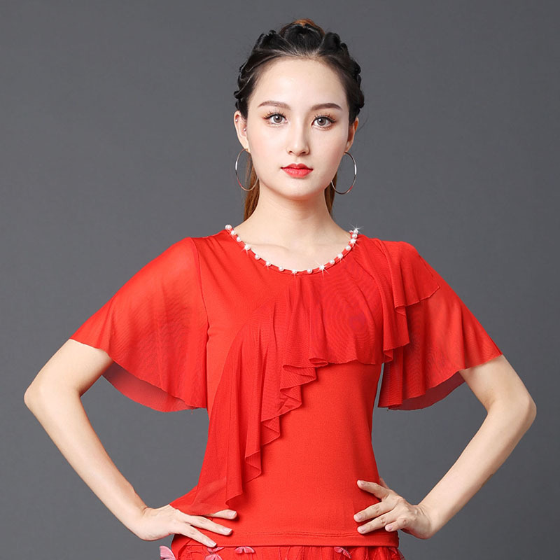 Red ruffles dancing Latin Ballroom Dance Tops For Women salsa chacha ...