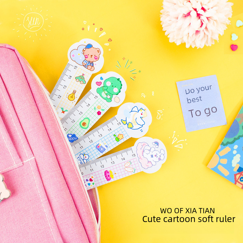 Korean ins stationery cute cartoon dinosaur bear pvc plastic ruler ...