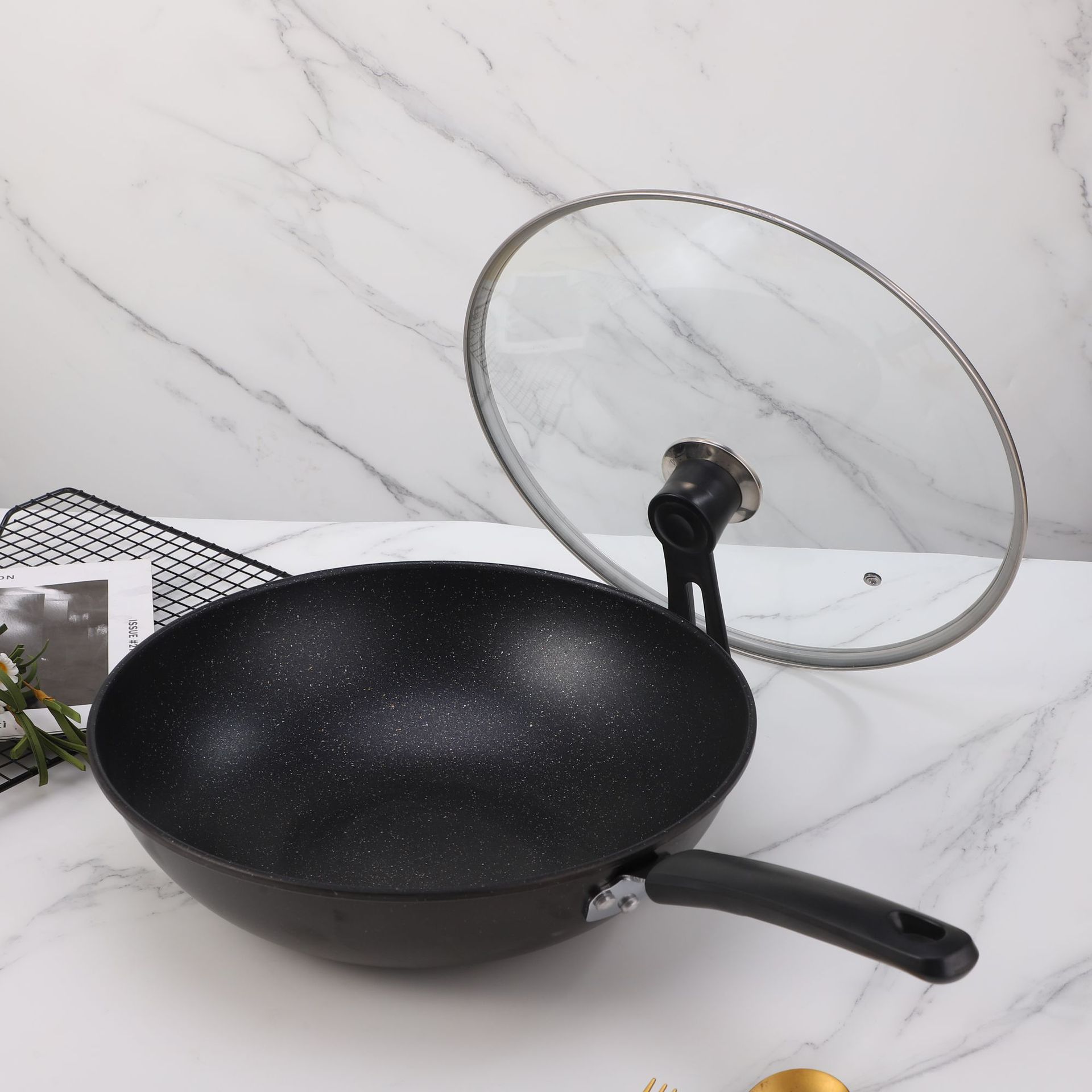 Non-stick wok maifan stone wok micro lampblack wok iron wok household ...