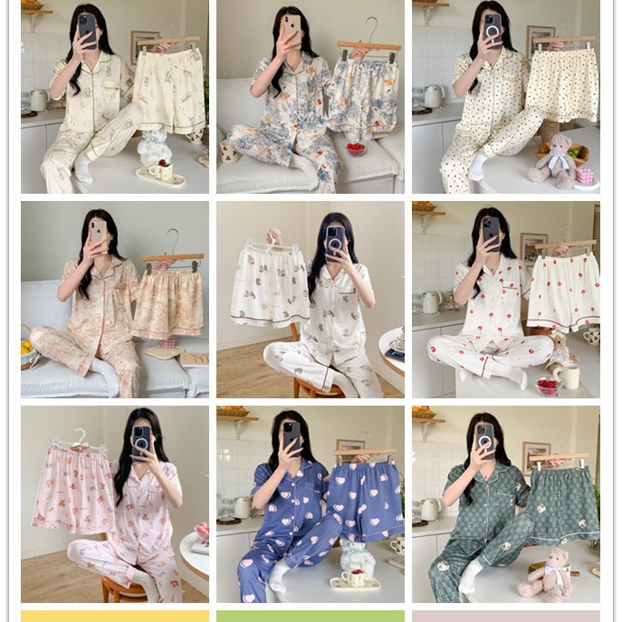 韓睡眠依2024以上のオプションの3セットins小清新パジャマ女性半袖ズボン家庭服は外着できる | ファッション | 7sGood通販