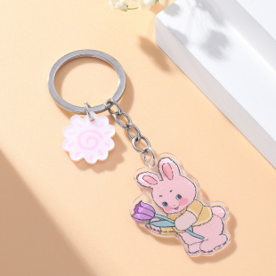 外贸热销钥匙扣可爱卡通小兔子玫瑰花挂件钥匙扣女生书包包包挂件-阿里巴巴