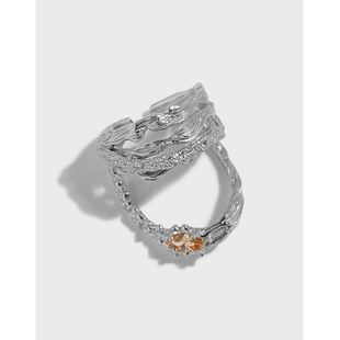 265韩版ins小众不规则面双层蛇纹肌理质感S925纯银开口戒指女-阿里巴巴