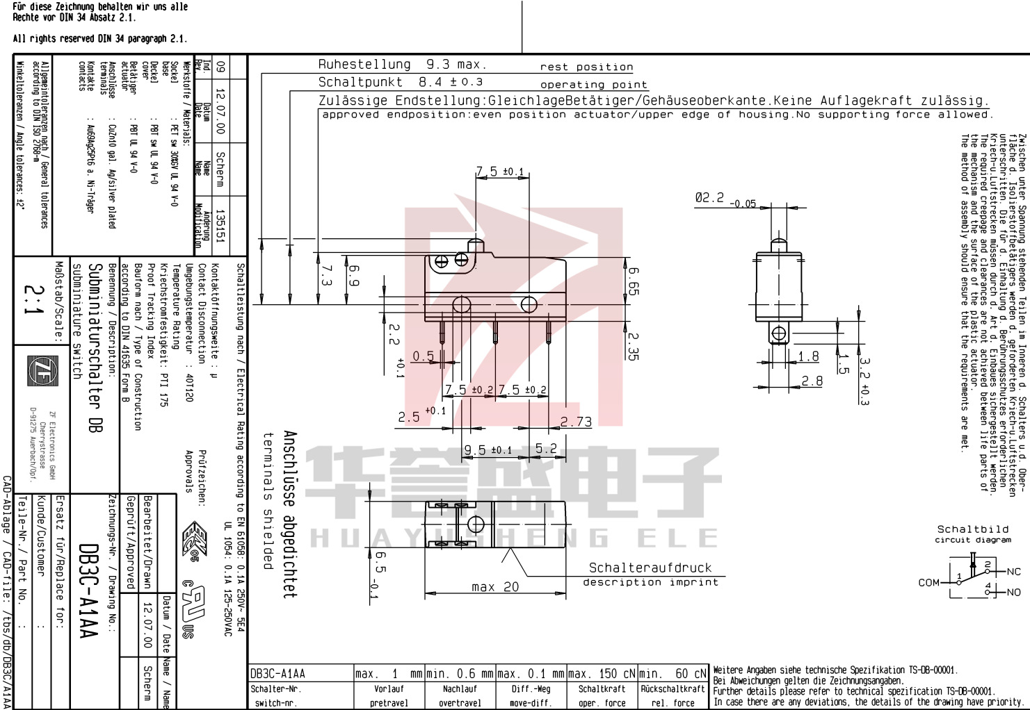CHERRY ZF 微动开关 DB3 DB3C-A1AA 0.1A金触点 3脚 无柄-阿里巴巴