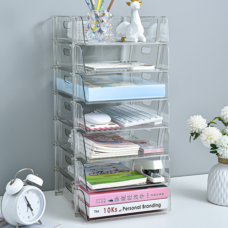 透明A4文件收纳盒桌面办公室多层工位整理神器书架书桌书本置物架-阿里巴巴