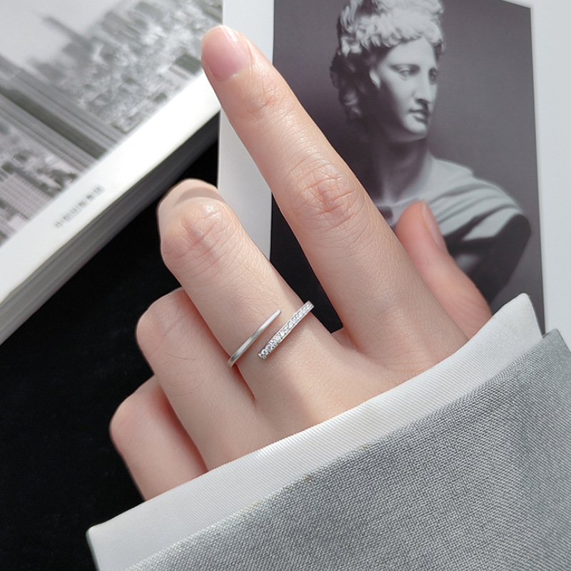 嘻咕J0079 S925银戒指气质排钻开口可调节指环简约少女心手饰-阿里巴巴