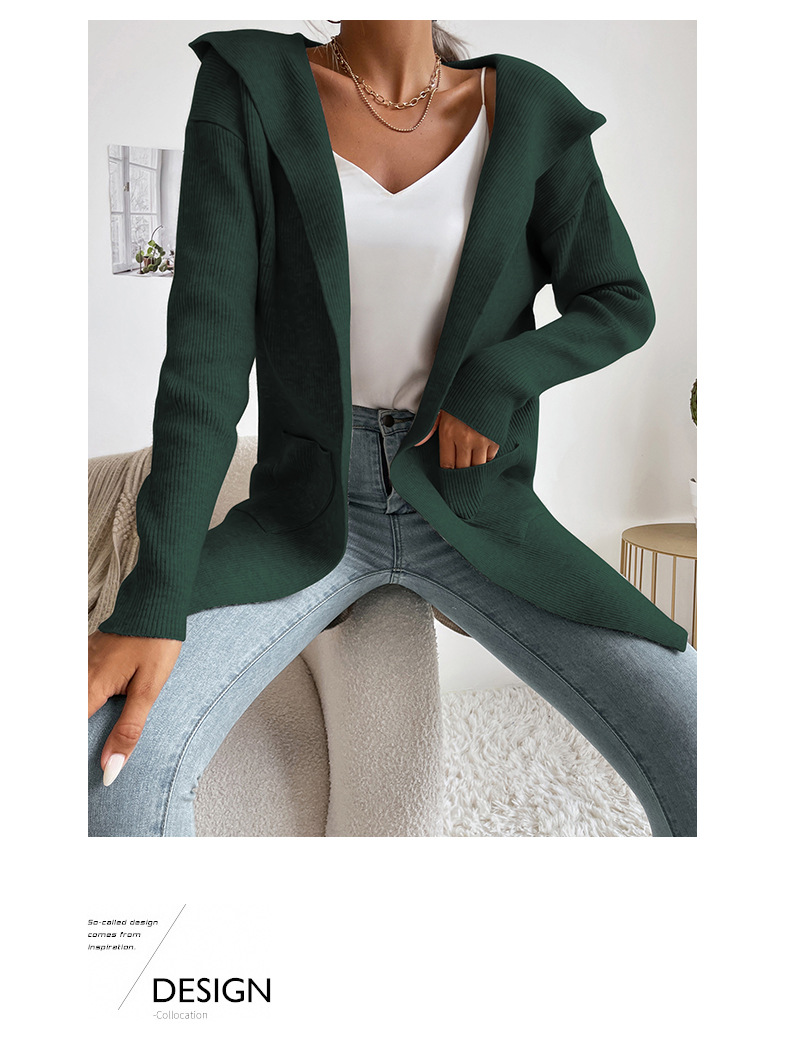 Women's Solid Color Hooded Knit Sweater Cardigan