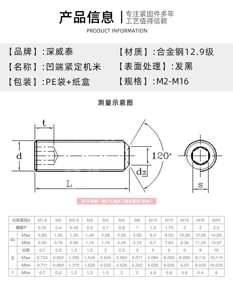 M2-M16无头顶丝止付机米12.9级高强度凹端内六角紧定螺丝DIN916-阿里巴巴