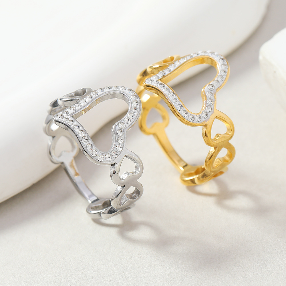 Stainless Steel Cut Hollow Love Heart-shaped Ring Simple - CJdropshipping