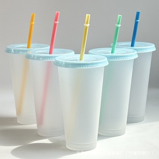 工厂直出爆款纯色系pp材质单层大容量710ml塑料吸管杯可批发定log-阿里巴巴