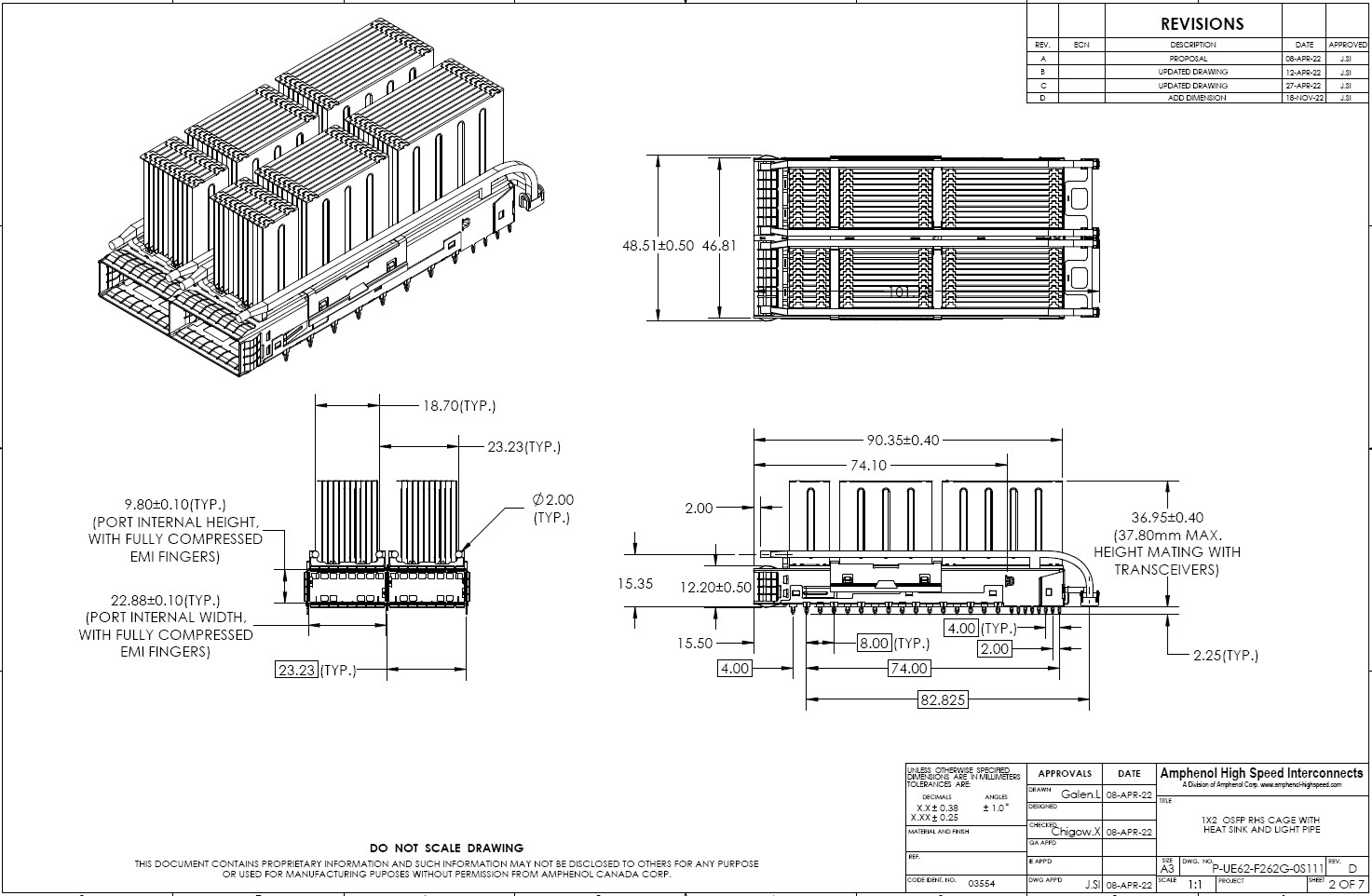 Amphenol OSFP-RHS 1x2 Cage屏蔽罩(带散热器) UE62-F262G-0S111-阿里巴巴