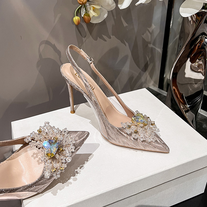 2024 New stiletto heel pointed rhinestone Pearl bridal wedding shoes ...