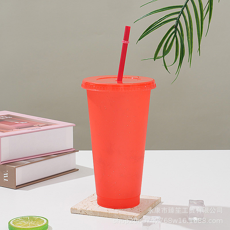 工厂直出跨境爆款彩色闪粉吸管杯大容量710ml创意pp塑料杯可logo-阿里巴巴