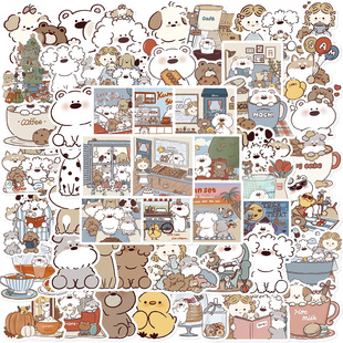 50张miiiiichan卡通可爱小猫小狗贴纸装饰DIY笔记本滑板涂鸦贴纸-阿里巴巴