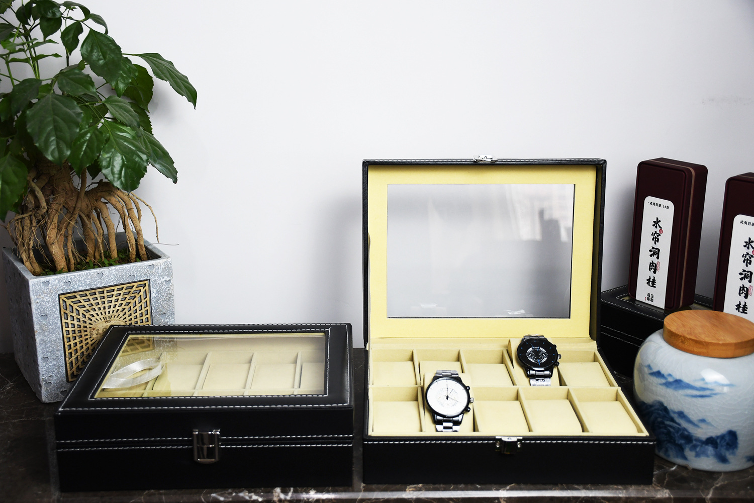 手表盒外贸批发六位12位PU皮手表包装现货手表首饰收纳展示盒热销-阿里巴巴