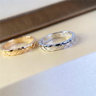 菱格CNC光面窄版戒指小香风女S925纯银小众设计高级感镀18K金时尚-阿里巴巴