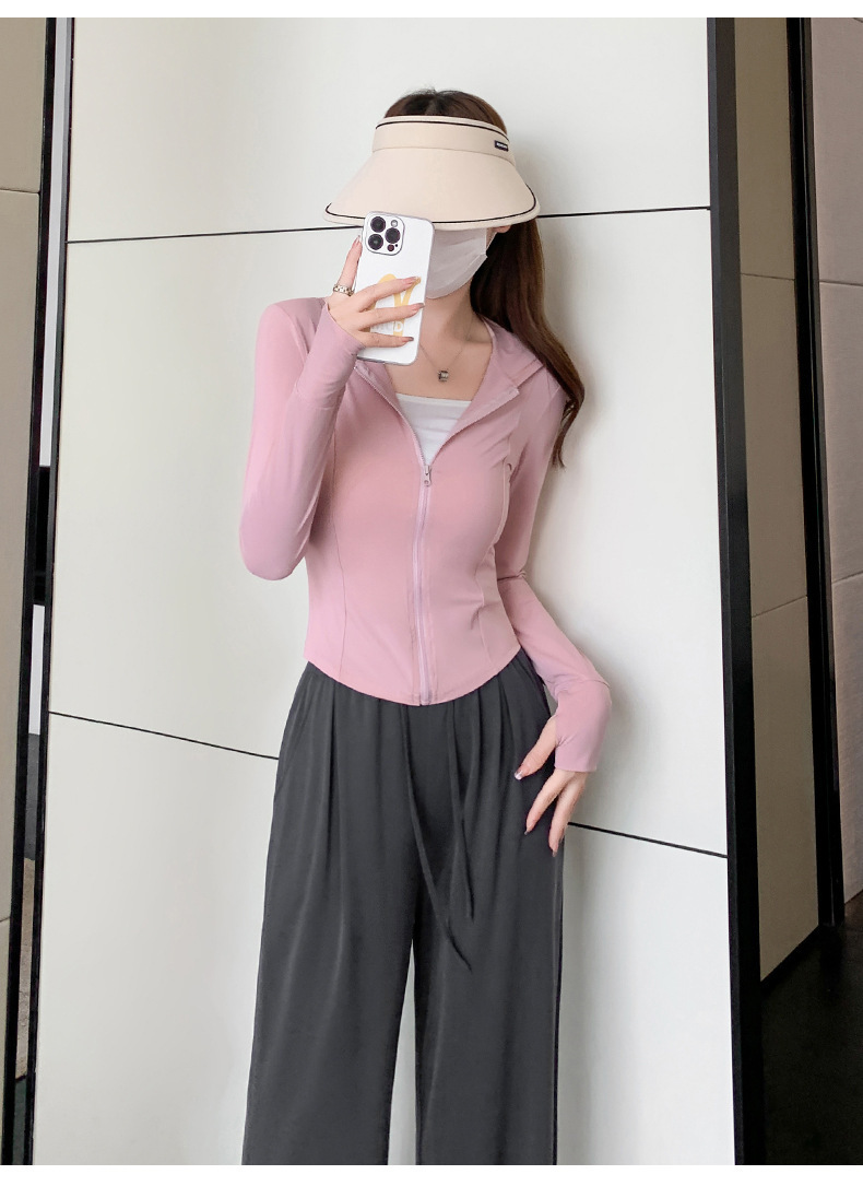 短款瑜伽防晒衣女时尚2025秋季upf50+防紫外线连帽外套透气防晒服-阿里巴巴