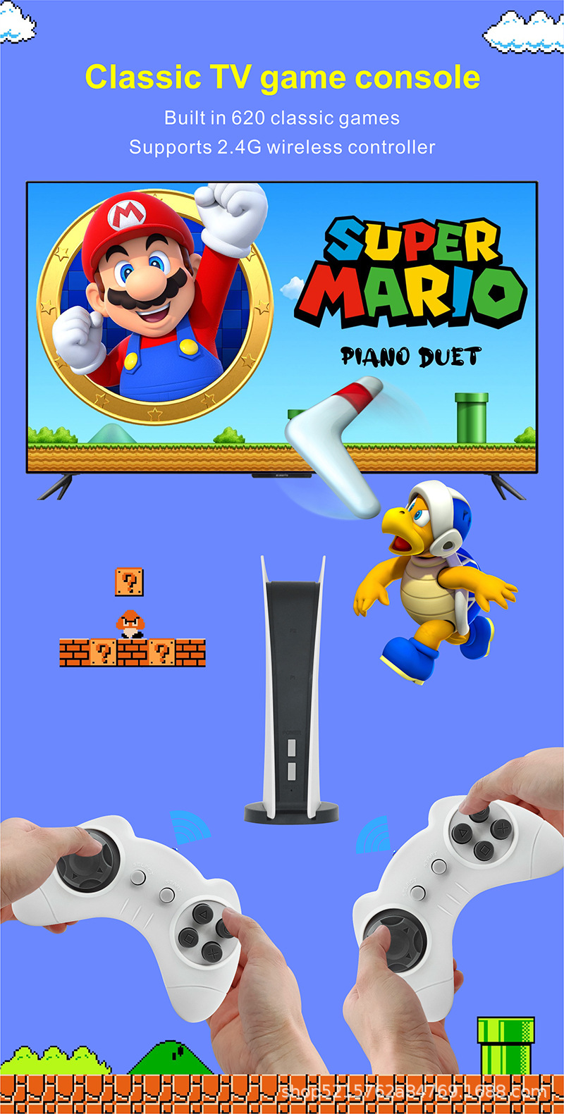 跨境新款复古电视游戏机掌机GS5无线手柄NES经典怀旧620款游戏-阿里巴巴