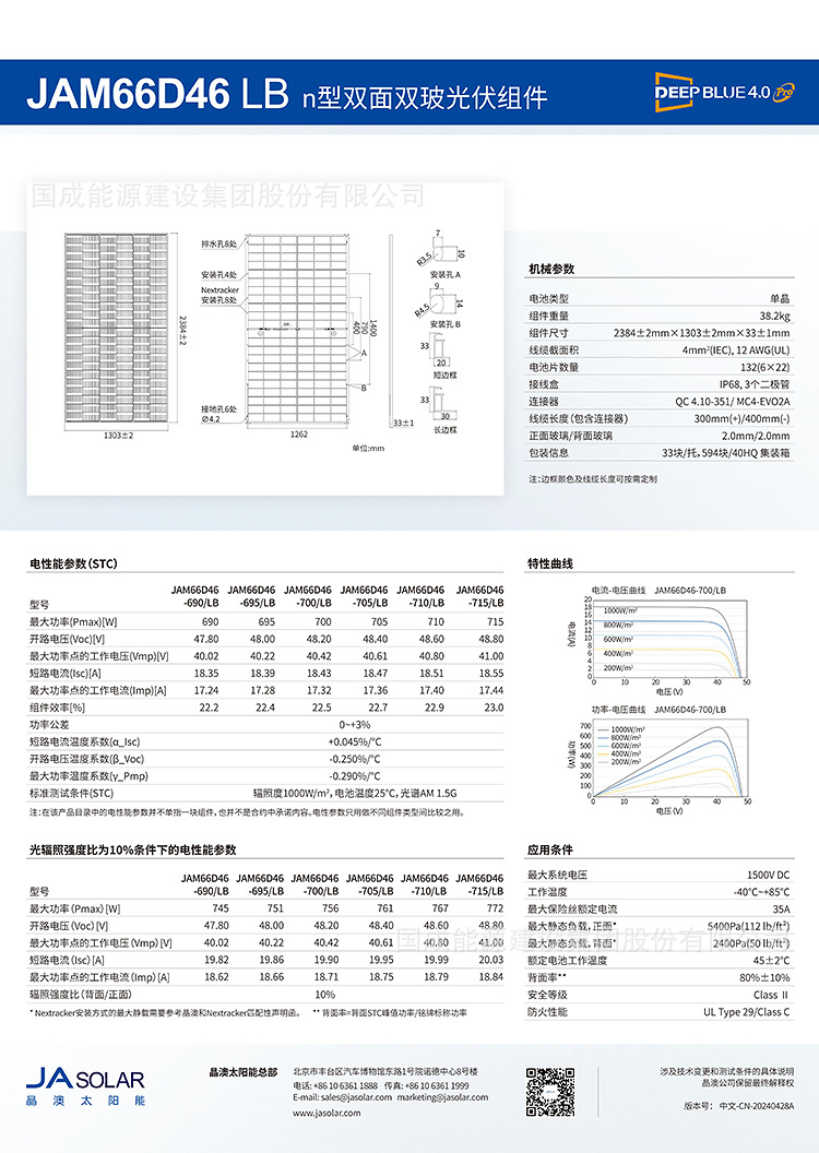 晶澳双玻太阳能板光伏组件 JAM66D46 LB690/695/700/705/710/715W-阿里巴巴