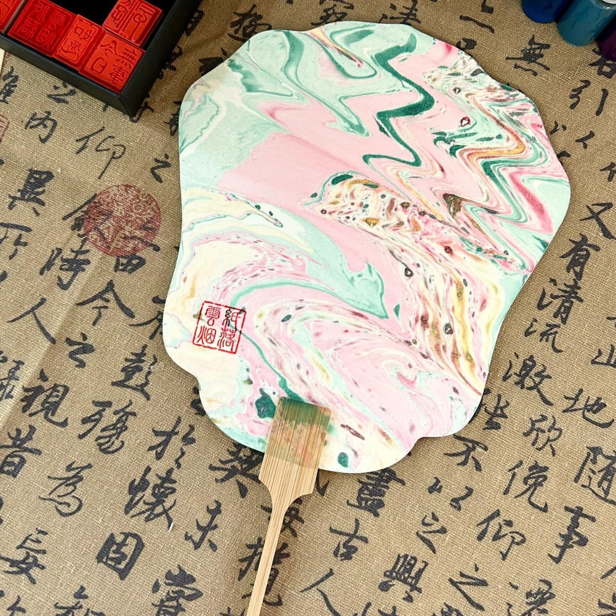 手工diy非遗漂漆扇 材料包水拓画团扇 公司团建活动暖场抖音同款-阿里巴巴