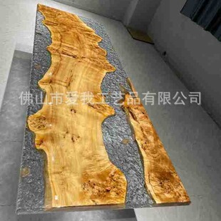 法国白杨木冰晶大板浅色系自然纹理原木色茶台艺术感高档办公桌-阿里巴巴