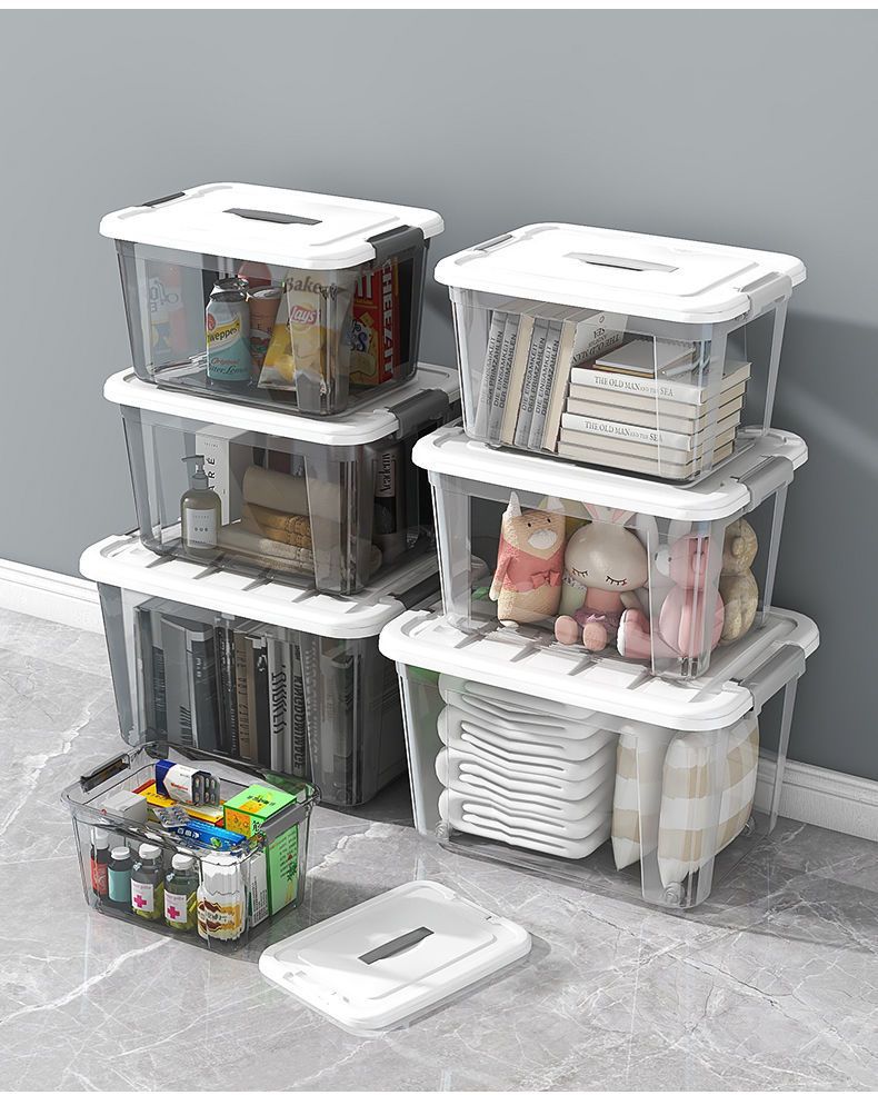 收纳箱家用储物箱透明杂物玩具收纳盒大号衣服整理箱零食塑料筐-阿里巴巴