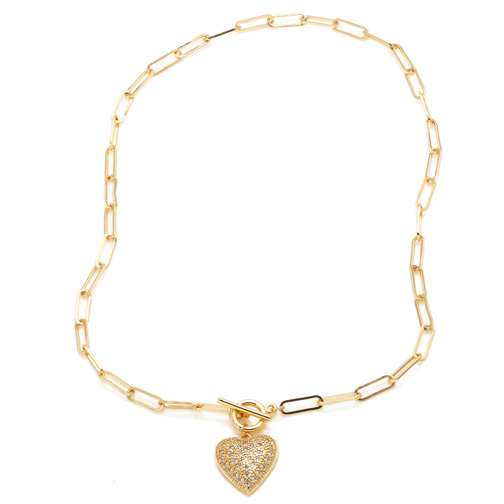 C Copper Plated Gold Heart Necklace With Diamonds :Asujewelry.com