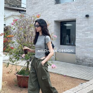 MILDNESS DESIGN E879# 2023秋夏新款 韩版超柔螺纹立领短袖T恤女-阿里巴巴