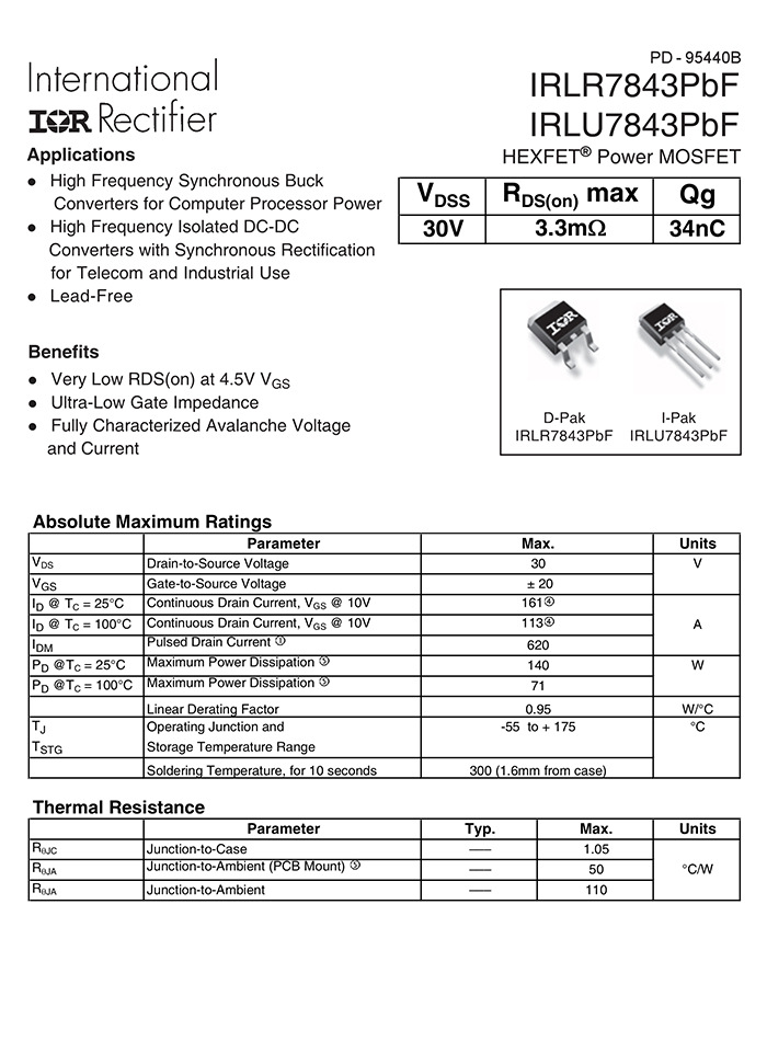 原装正品 IRLR7843TRPBF TO-252-3 N沟道30V/161A 贴片MOSFET芯片-阿里巴巴