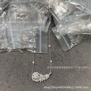 高版宝诗家满钻羽毛项链S925银镀18K金厂家直销精工CNC网红同款-阿里巴巴