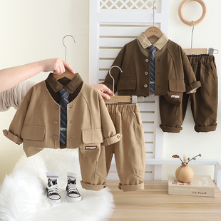 男童百搭工装裤套装春季新款儿童休闲长袖定标衬衣童装三件套2025-阿里巴巴
