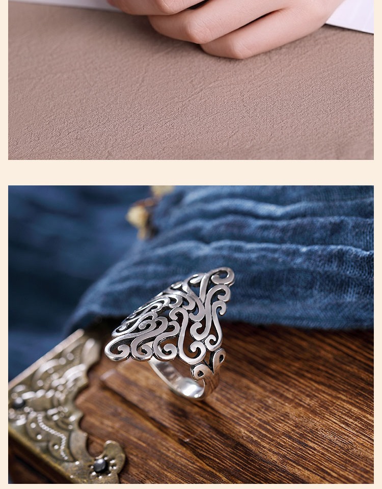 Wholesale 925 Sterling Silver Floral Hollow Out Pattern Ring Vintage ...
