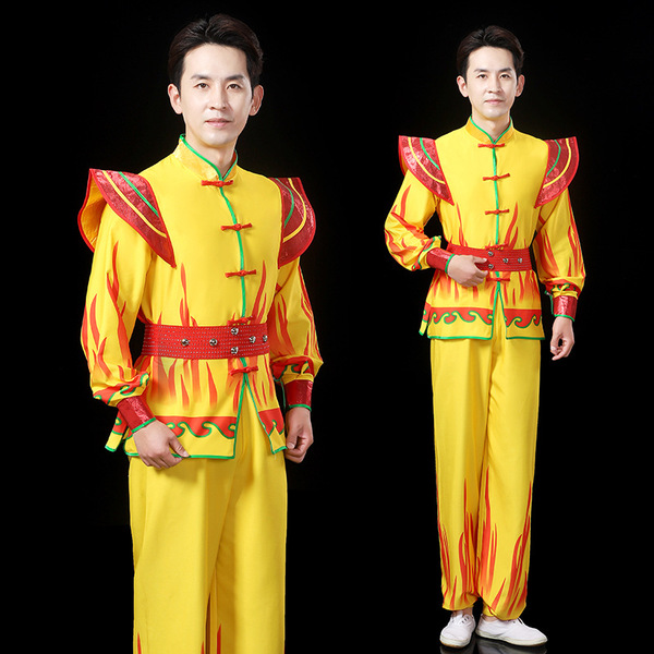 Chinese folk lion dragon dance costumes for men male gong drums ...