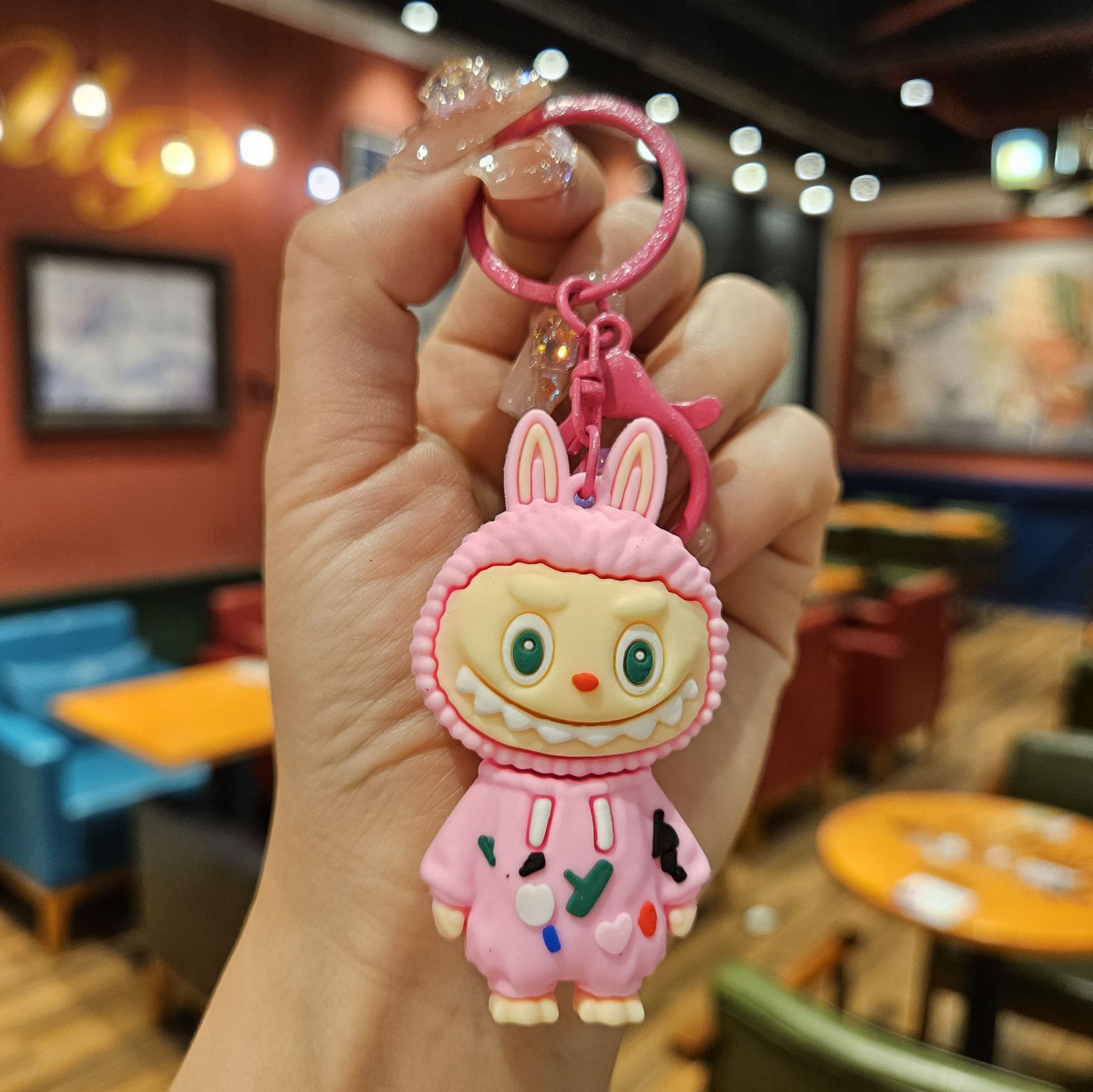 跨境可爱花衣拉布布小绵羊钥匙扣 labubu公仔包包情侣钥匙圈挂件-阿里巴巴