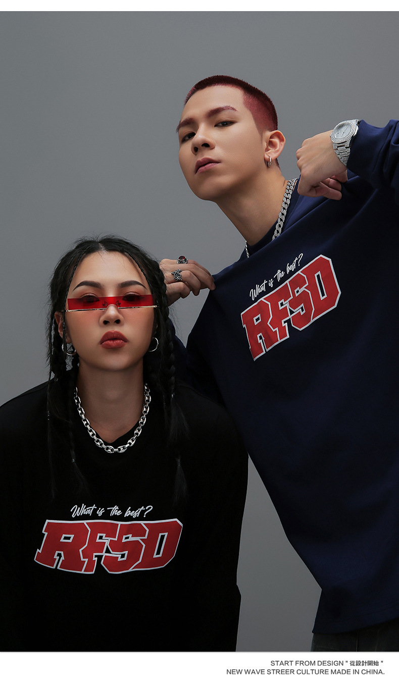 RFSD男装|2023秋冬新品原创国潮印花长袖t恤250g宽松圆领t恤男-阿里巴巴