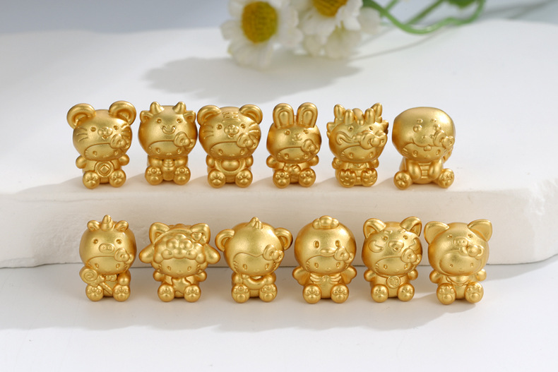 足银999全身凯蒂猫十二生肖串珠子编绳diy卡通纯银kt猫散珠子配件-阿里巴巴