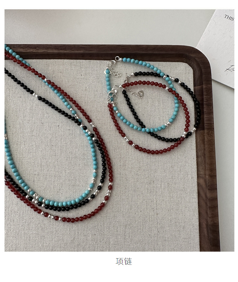 s925纯银fever同款串珠项链ins博主穿搭单品玛瑙松石可叠戴锁骨链-阿里巴巴
