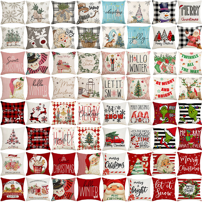 跨境圣诞节抱枕套圣诞雪人麋鹿组合亚麻靠枕套节日家居装饰靠垫套-阿里巴巴