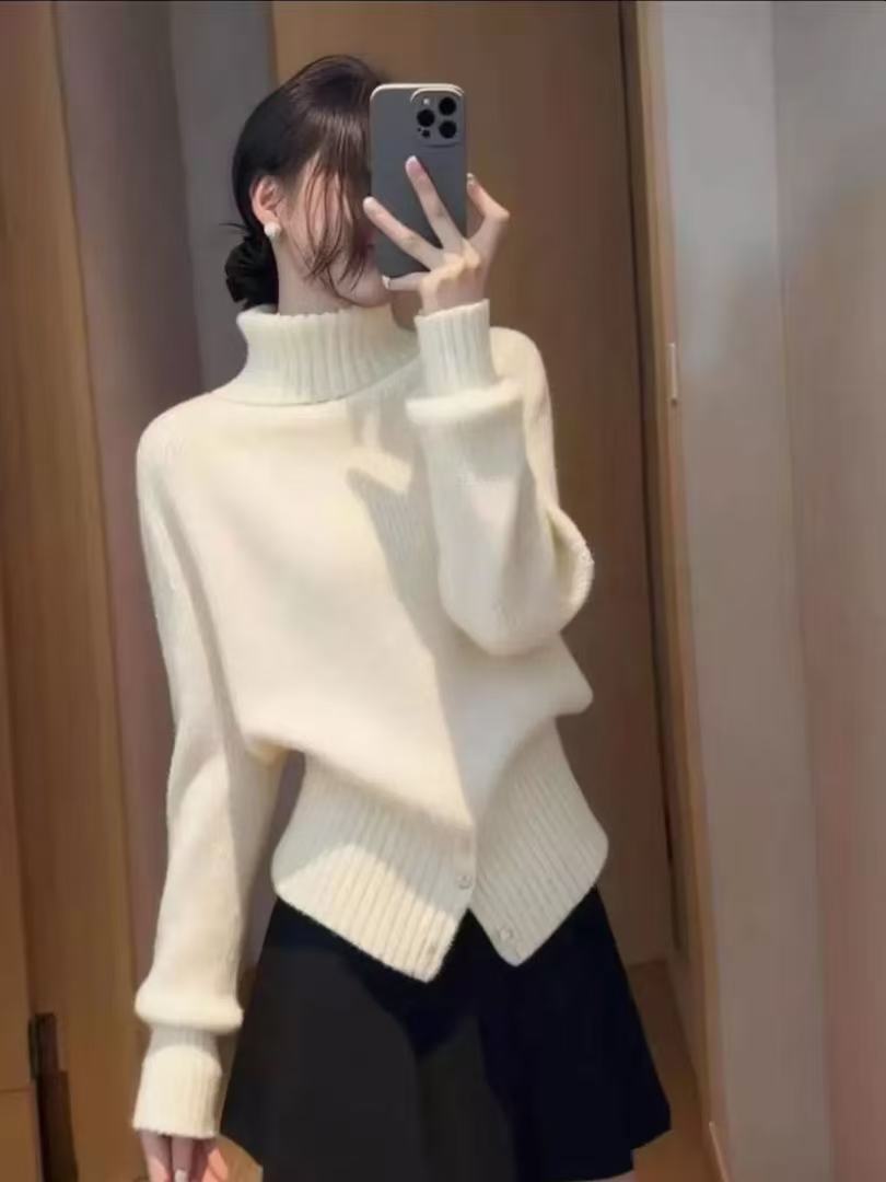 老钱风高领套头针织衫女秋冬打底收腰气质复古高级感毛衣内搭上衣-阿里巴巴