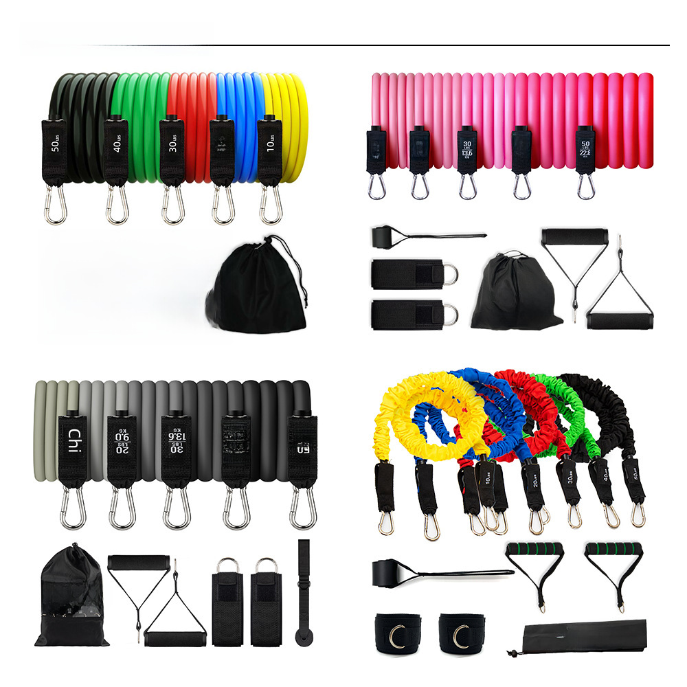 Amazon hot selling 11-piece fitness pull rope set TPE yoga pull belt 11 ...