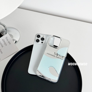 WOOWOOWOO小众ins清新浅蓝色几何英文镜面手机壳适用苹果15iphone-阿里巴巴