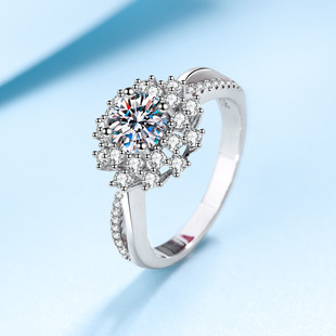 S925纯银戒指女 80分莫桑石太阳花指环镀pt950金厂家直供批发-阿里巴巴