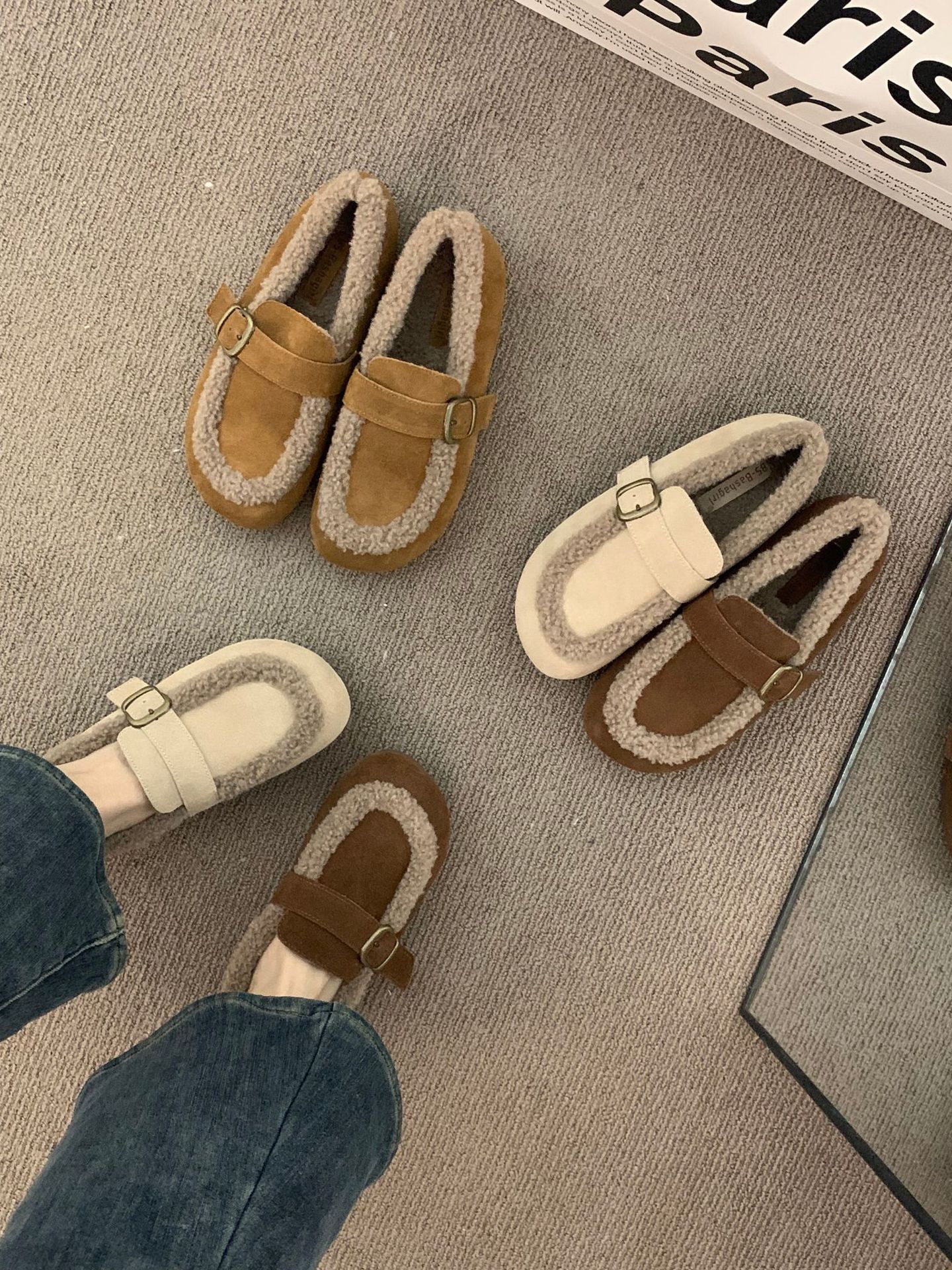 加绒乐福鞋女2025秋冬新款复古保暖一脚蹬奶奶软底勃肯鞋女鞋棉鞋-阿里巴巴