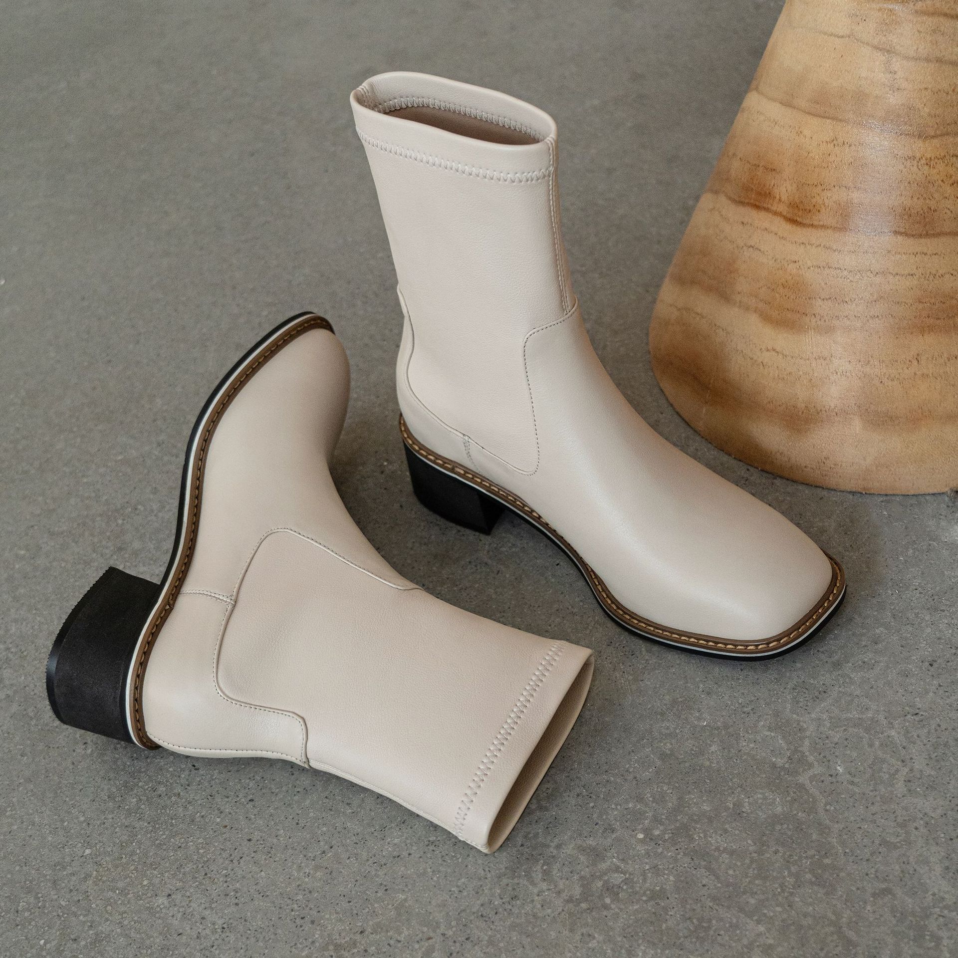 Chiko Square Toe Block Heels Boots