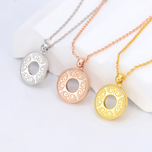 定制吊坠简约圆形S925银项链CNC车花饰品潮流首饰锁骨链网红女生-阿里巴巴