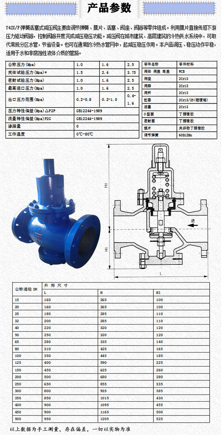 Y42X/F-16C水油品空气减压阀碳钢不锈钢活塞减压阀调节稳压阀DN65-阿里巴巴