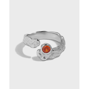 022韩版ins小众设计不规则面微镶锆石纹理质感S925纯银开口戒指女-阿里巴巴