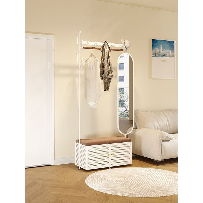 OoR Cream Entry Dressing Mirror Shoe Changing Stool Hanger Integrated ...