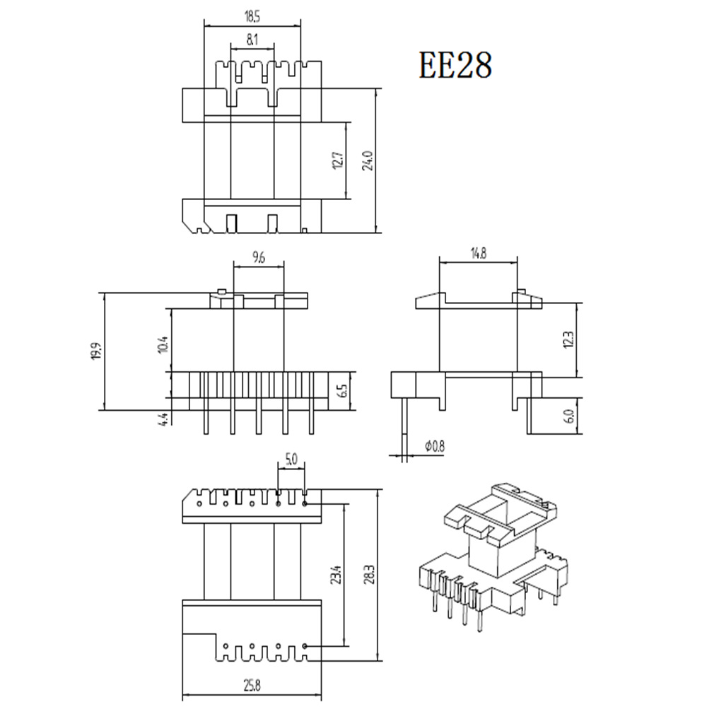 EE28变压器骨架EE28电木骨架EE2809立式加宽骨架BOBBIN 5-4-阿里巴巴