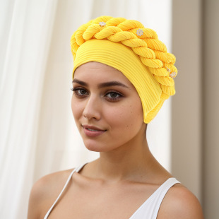 亚马逊欧美新款流行包头帽辫子帽乱麻布压皱麻花辫穆斯林帽厂直销-阿里巴巴