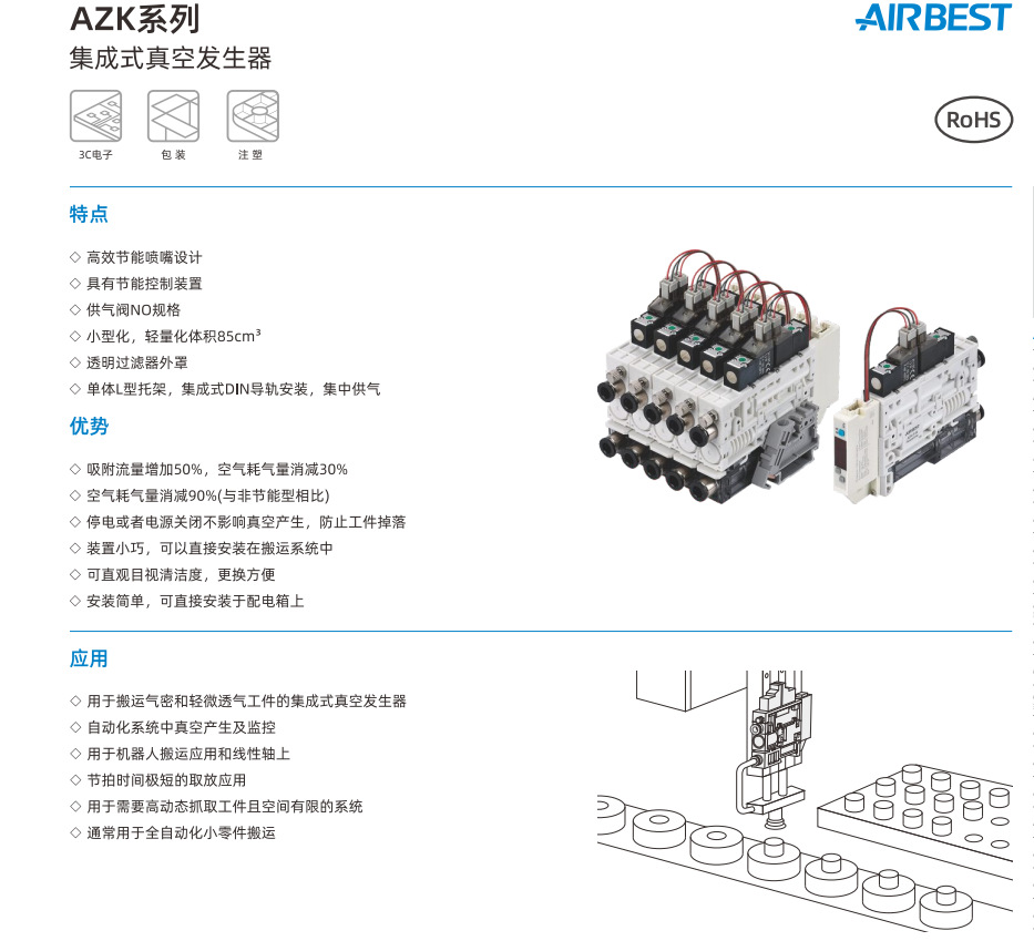 原装AIRBEST阿尔贝斯集成式真空发生器AZK-S/X/P/L-N/P-F/D组合-阿里巴巴